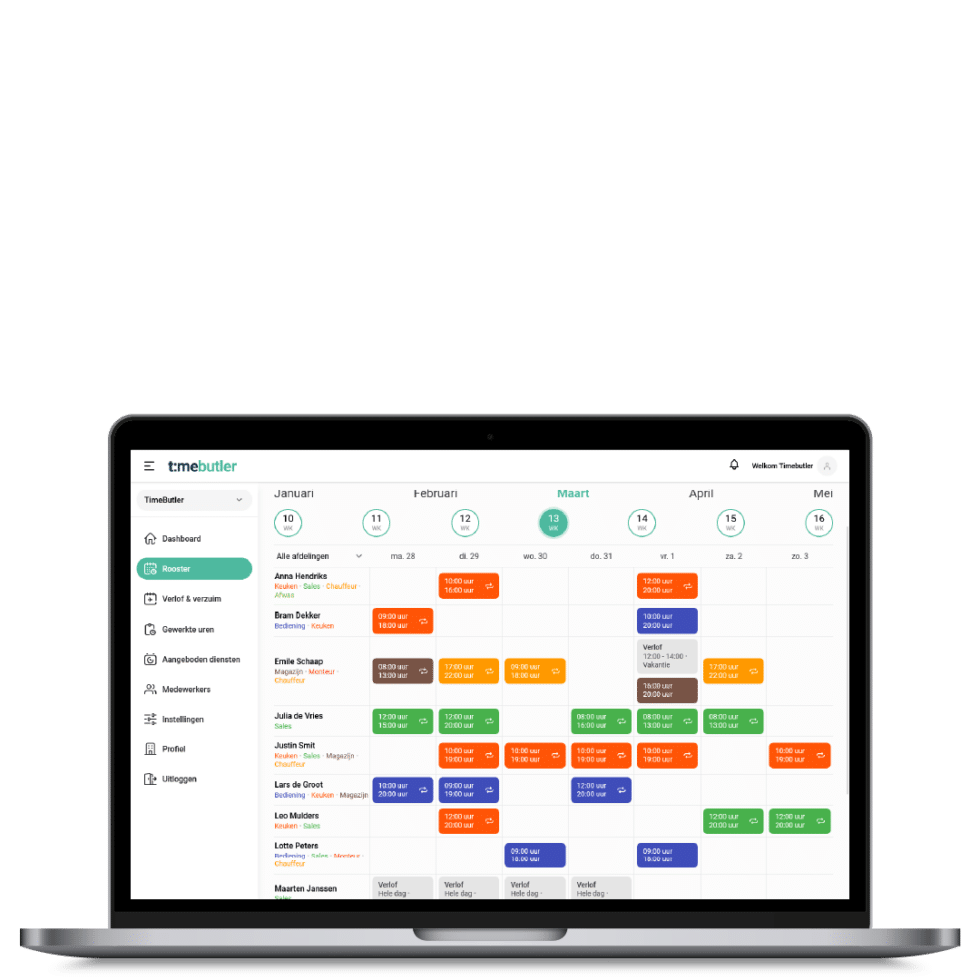 Eenvoudig een rooster maken en delen - Timebutler
